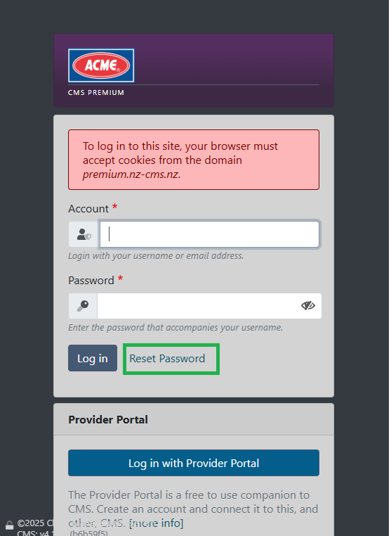 Request new Password and/or link to CMS for your Providers - Client ...