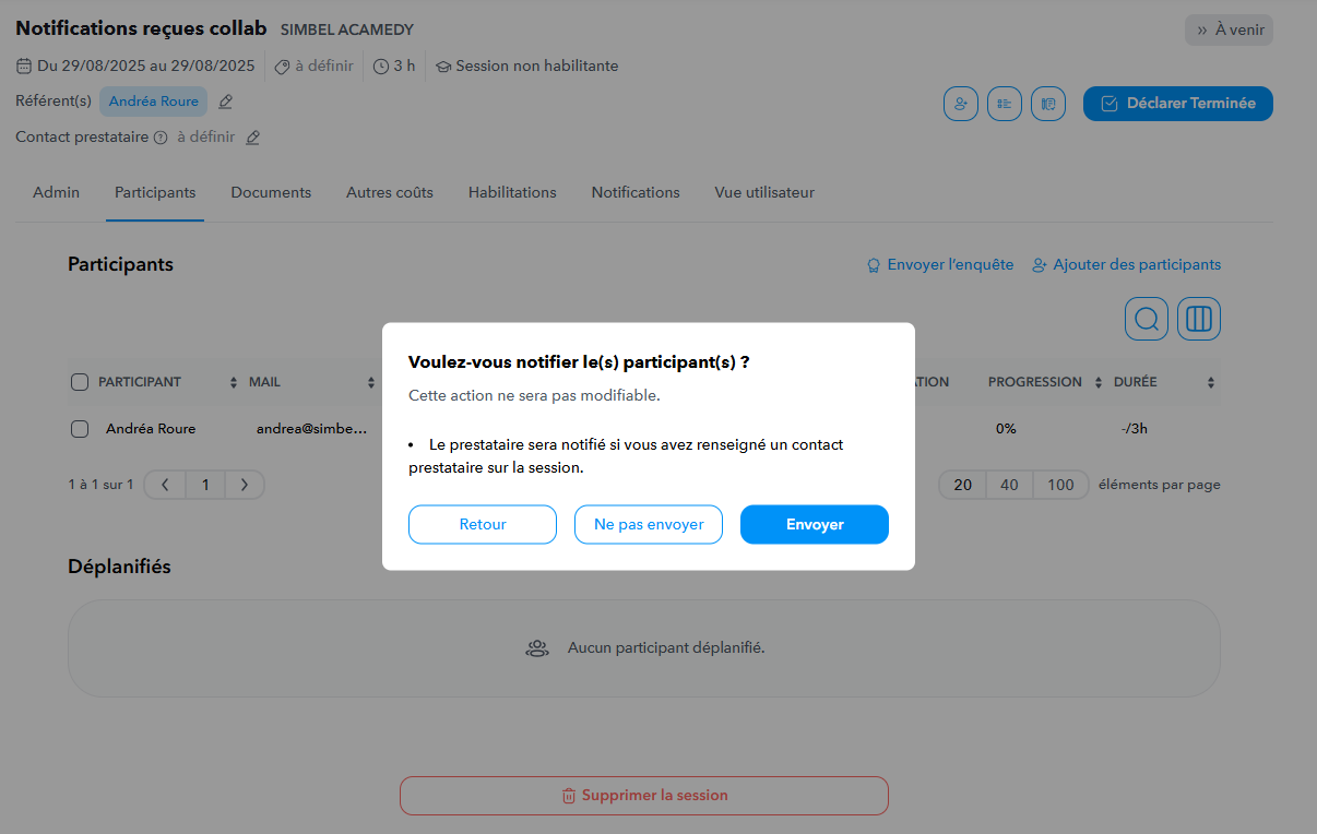 Supprimez / Déplanifiez une inscription - FAQ Simbel