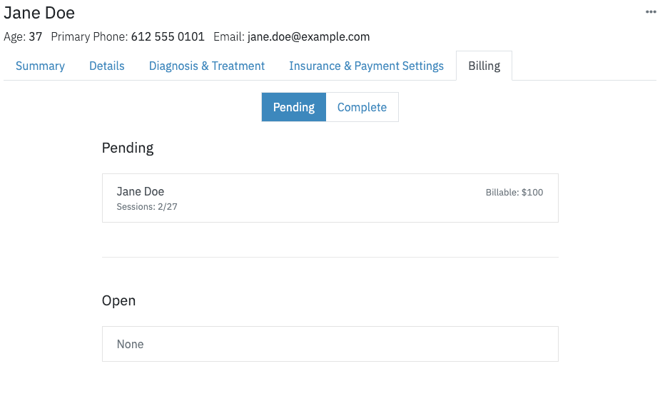 Client Bills - Sessions Health Help Center