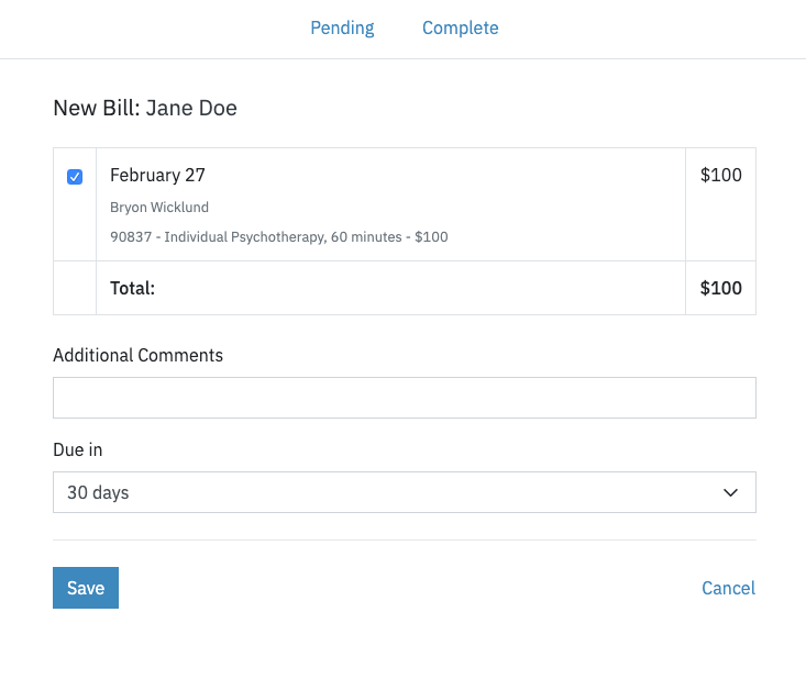 Client Bills - Sessions Health Help Center