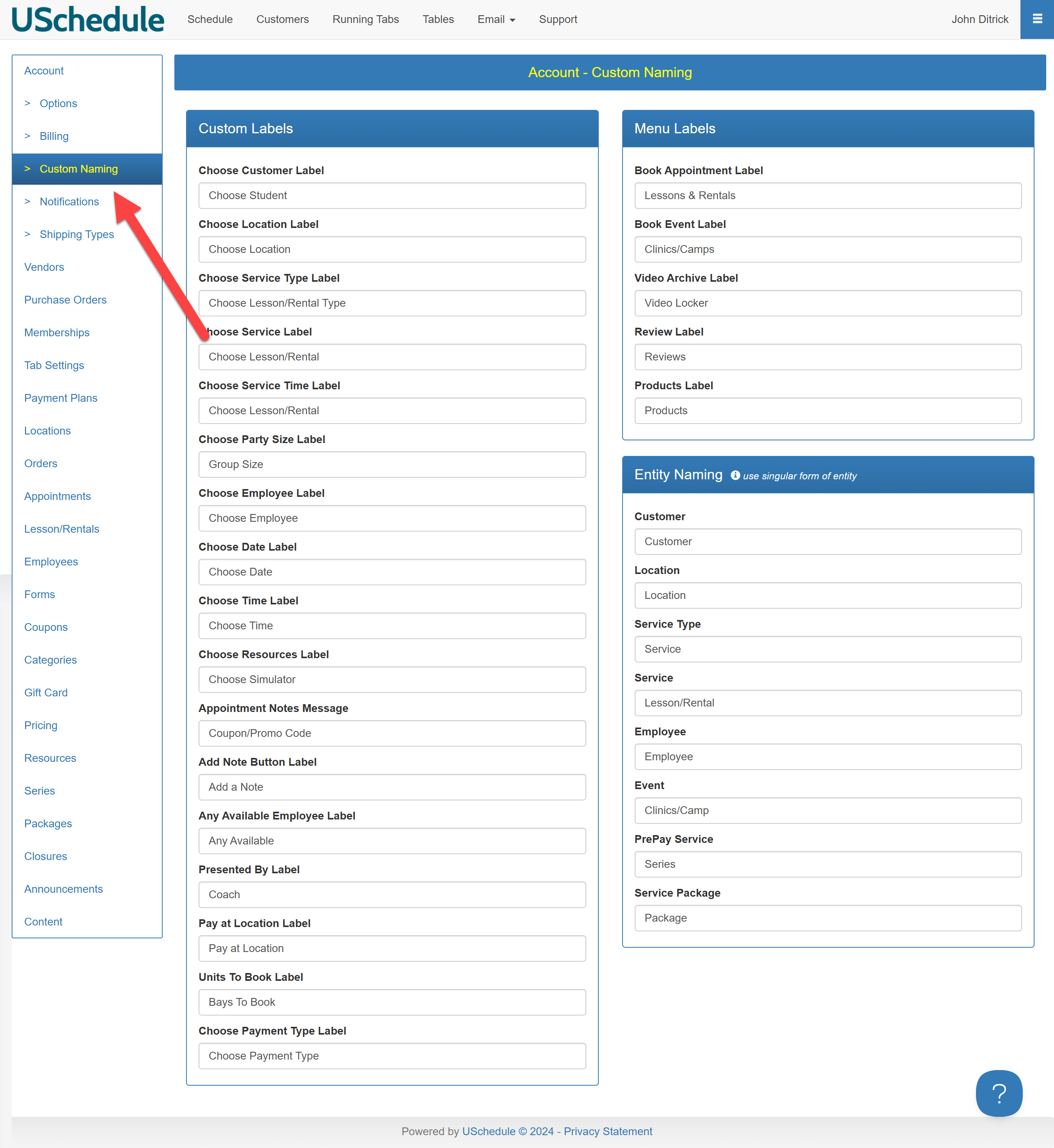 Custom Labels and Naming - USchedule Knowledge Base