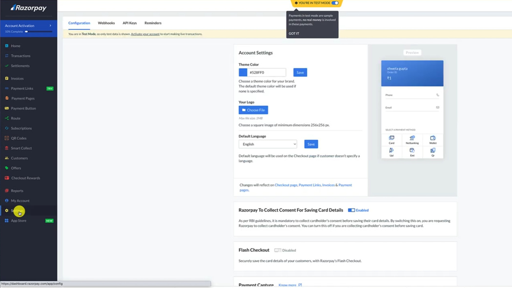 Connecting Razorpay Merchant Account - Tiny Brander LLC Knowledge Base