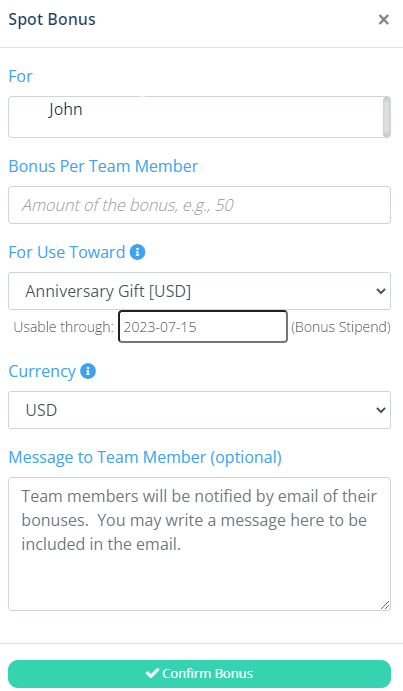 Giving a Spot Bonus (Company Administrators) - Compt Knowledge Base