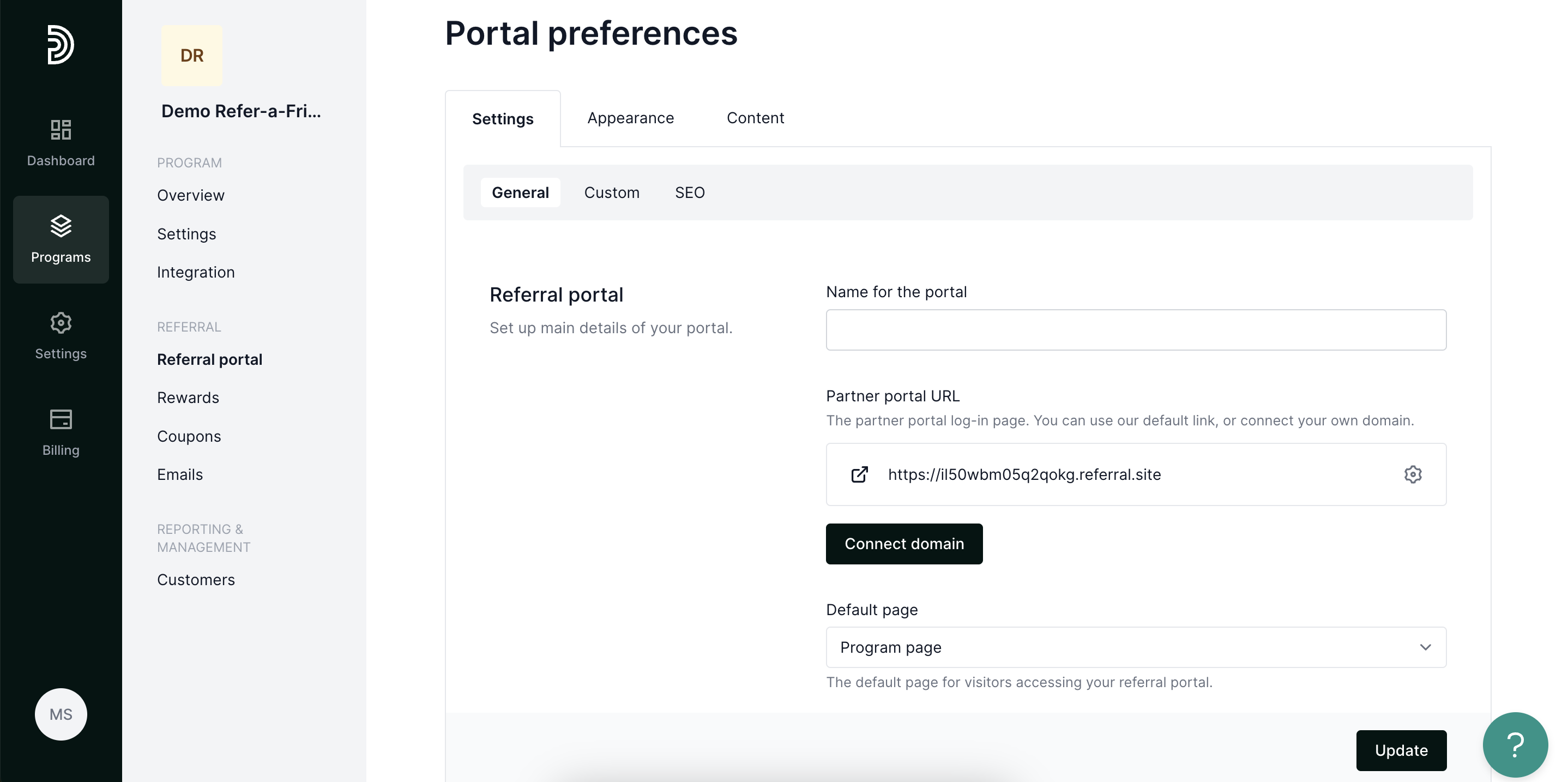 Customize the referral portal - Partnero Knowledge base