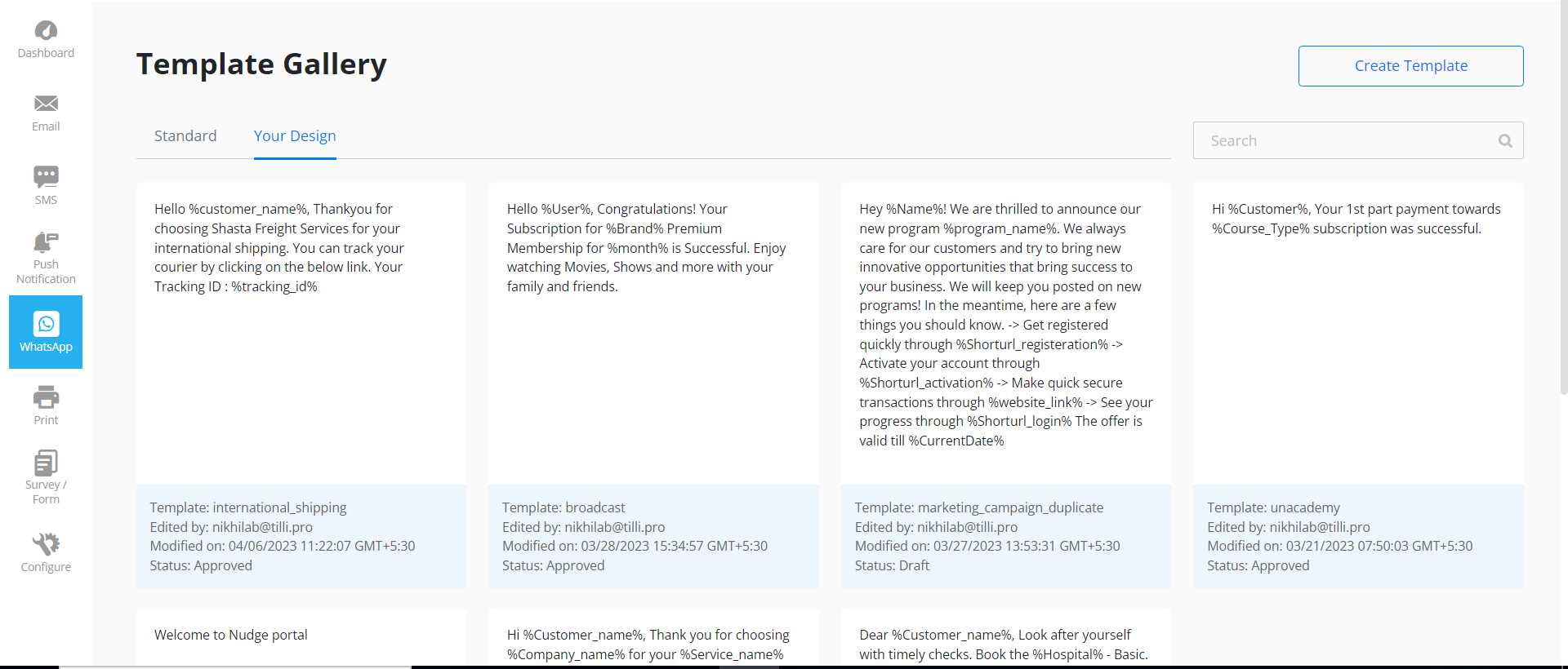 WhatsApp Template Gallery - Nudge