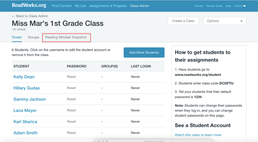 How do I find the Reading Mindset Snapshot? - ReadWorks Support Center