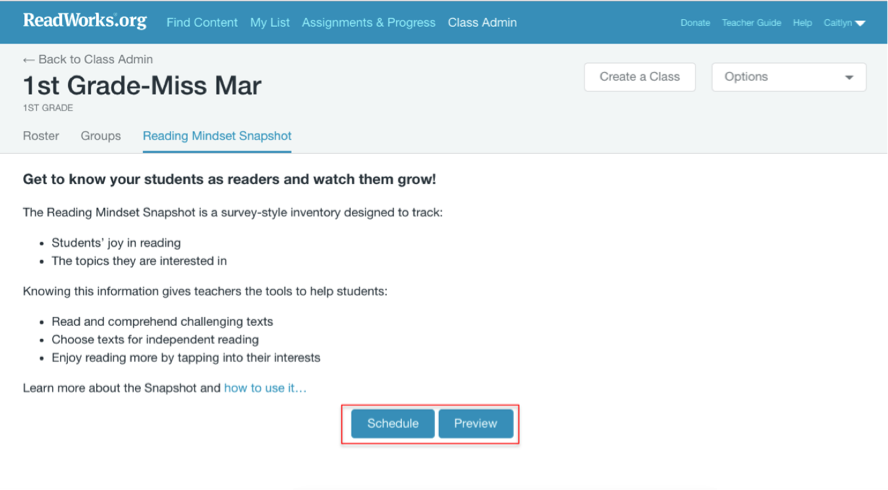 How do I find the Reading Mindset Snapshot? - ReadWorks Support Center