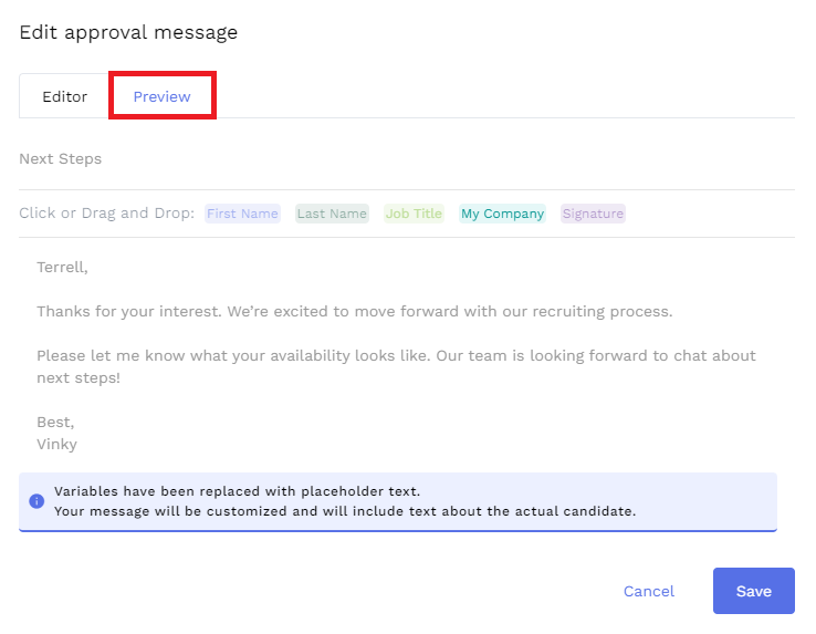 Approval and Rejection Templates - Teamable Help Center