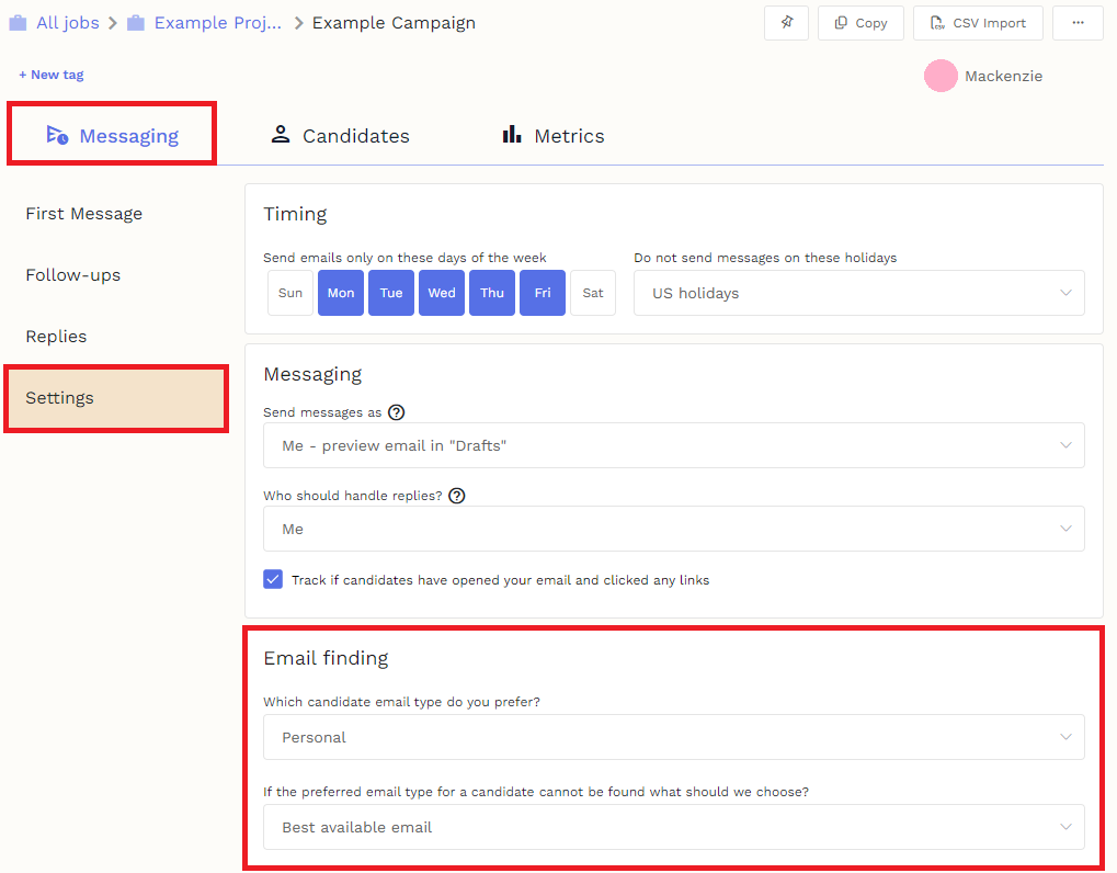 Editing the Email Finding options - Teamable Help Center