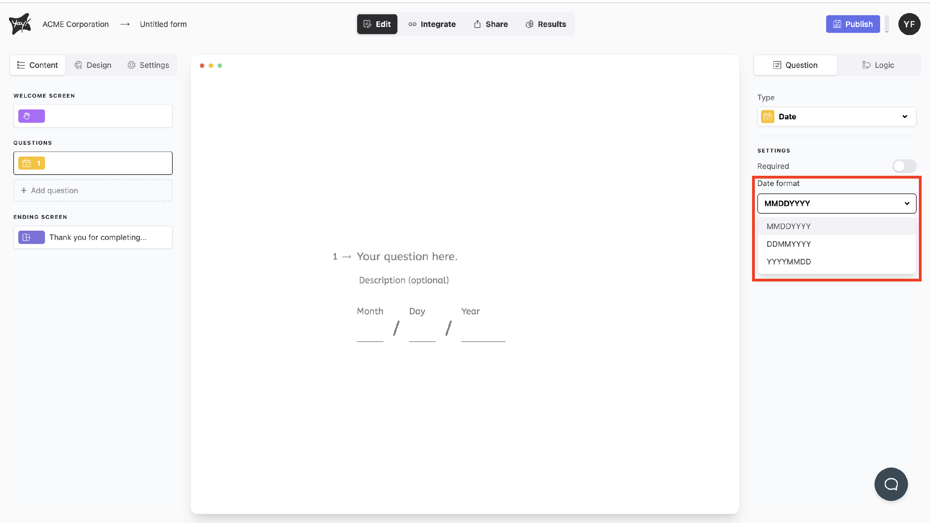 How To Customize Date Questions Yay Forms Knowledge Base