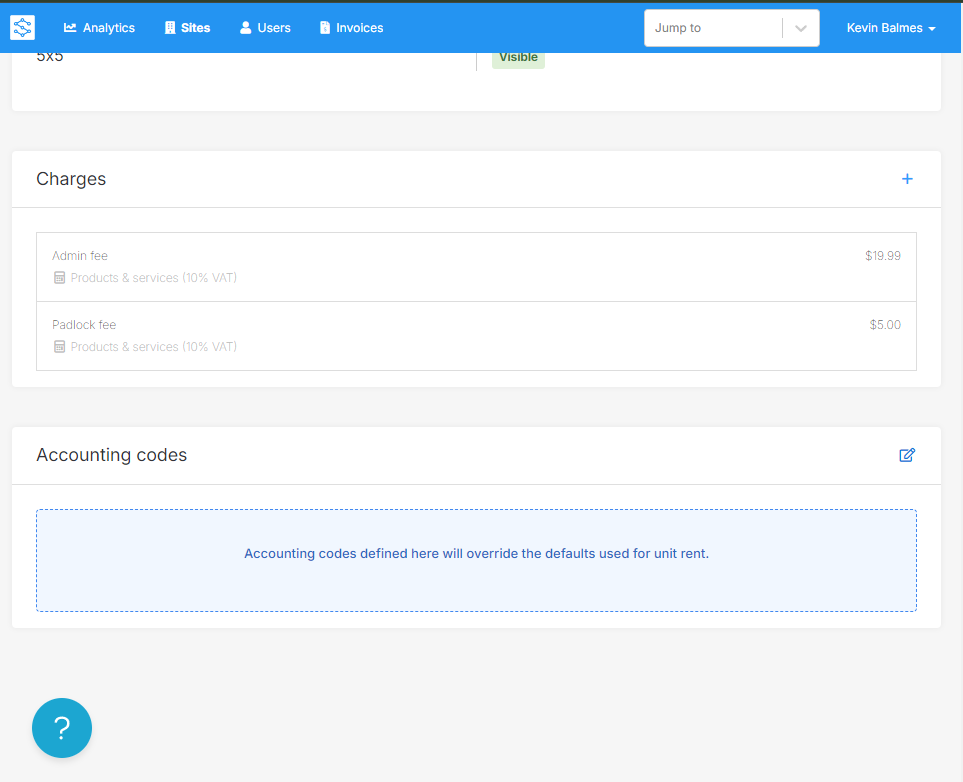Adding unit type charges - Storeganise Help