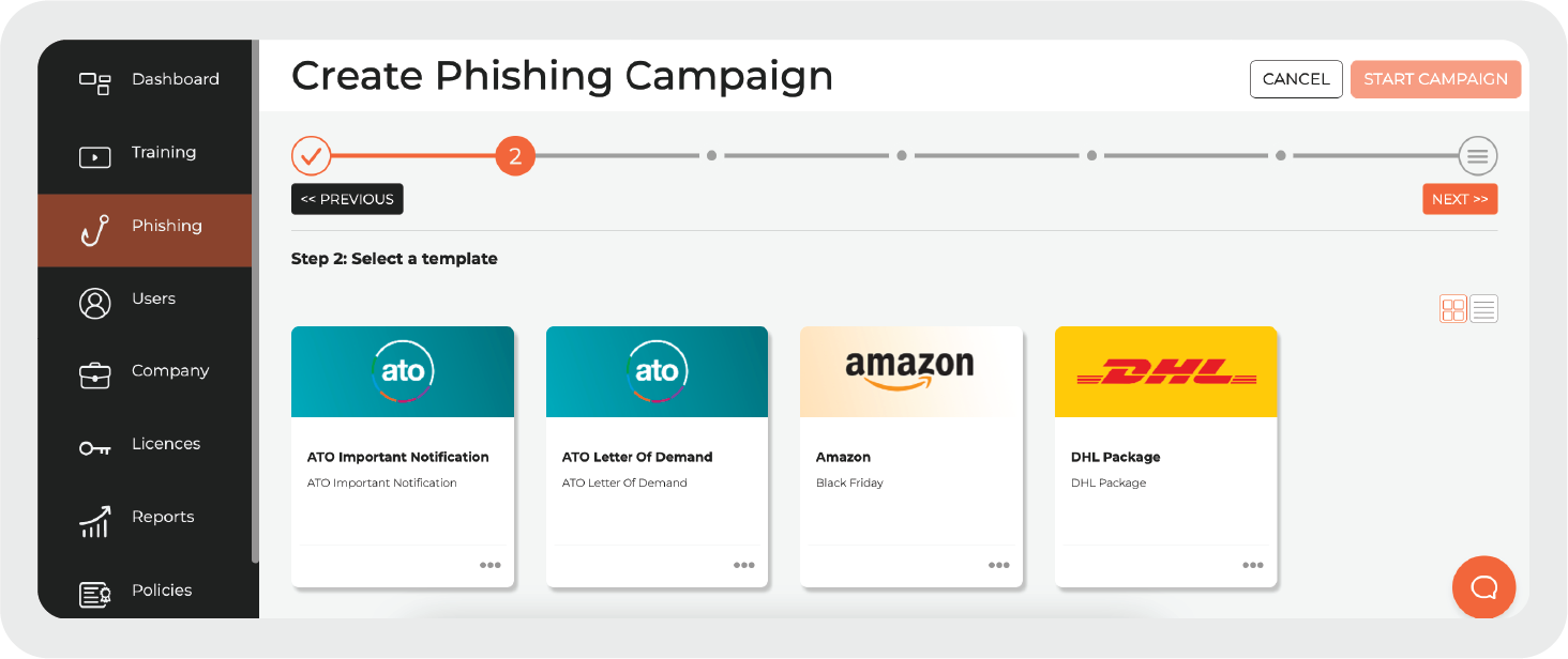 Create a Phishing Campaign - Support Centre