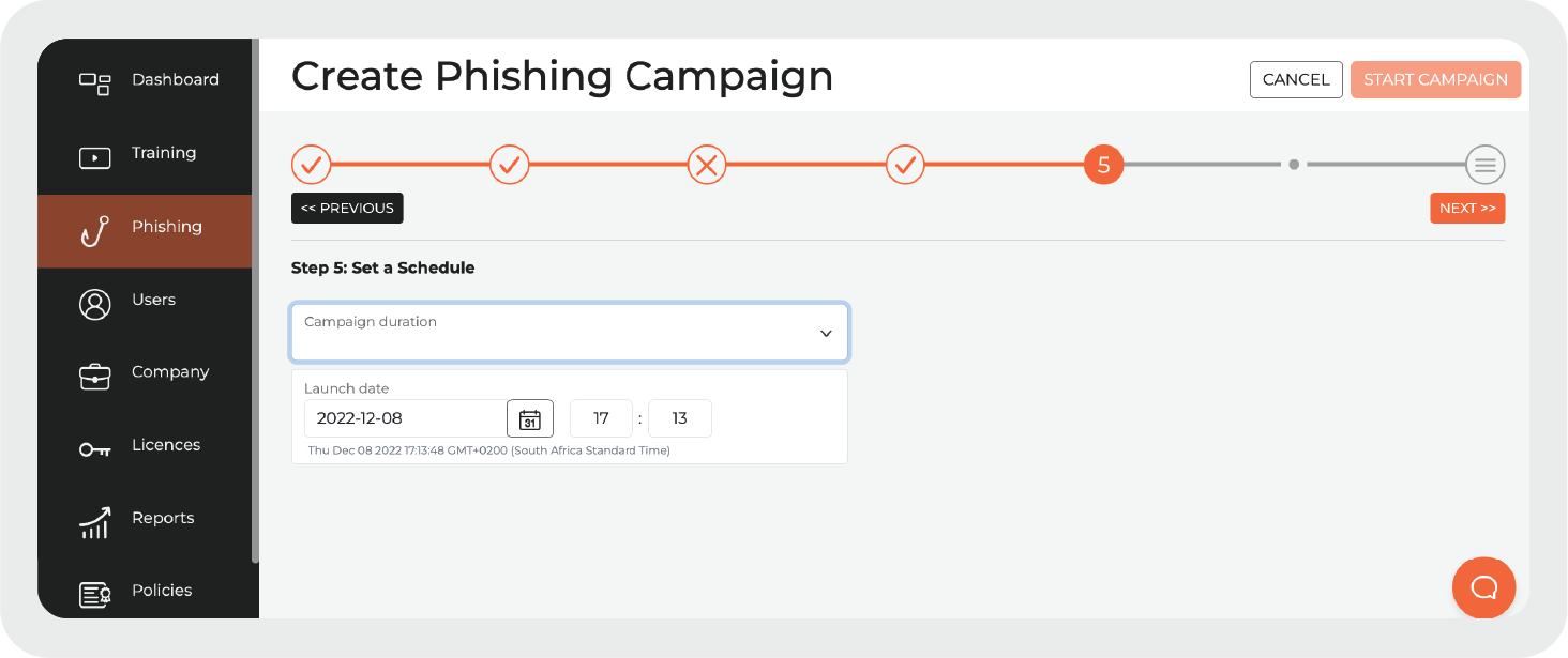 Create a Phishing Campaign - Support Centre
