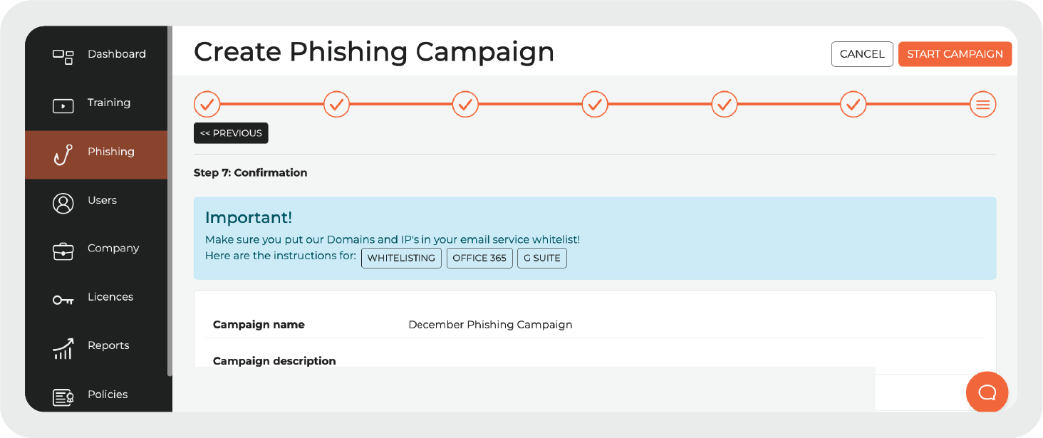 Create a Phishing Campaign - Support Centre