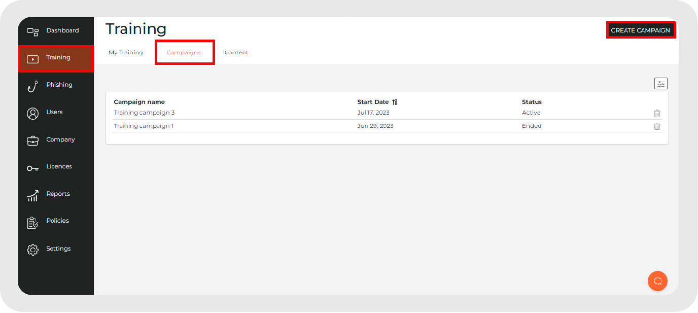 How to Create a Training Campaign - Support Centre