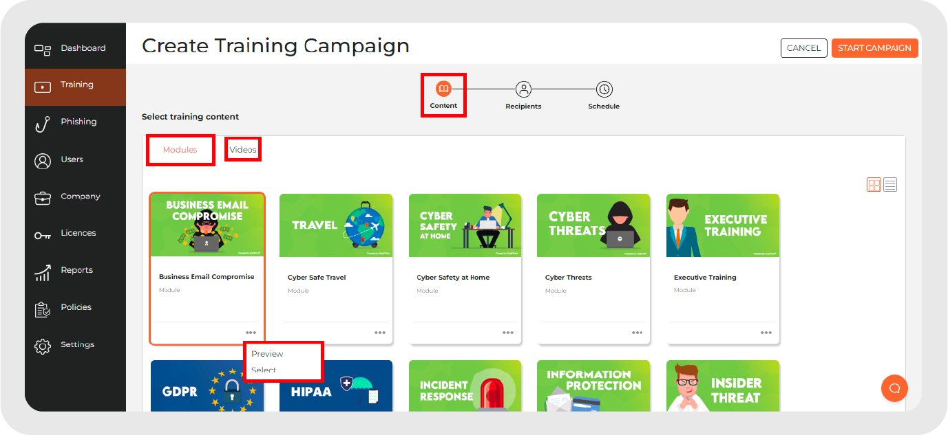 How to Create a Training Campaign - Support Centre