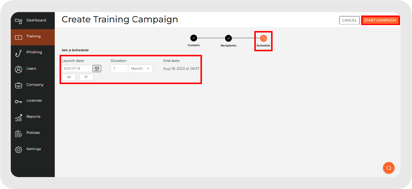 How to Create a Training Campaign - Support Centre