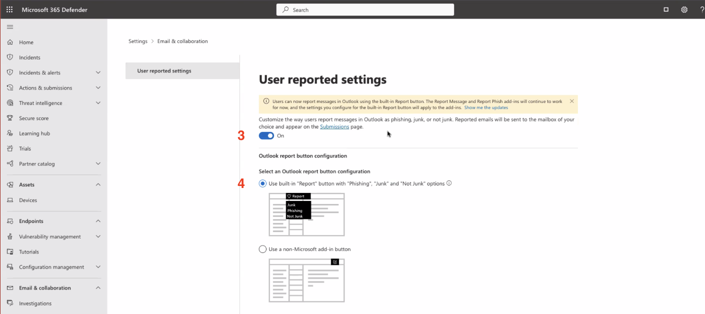 Setup Phish Reporter in Microsoft - Support Centre