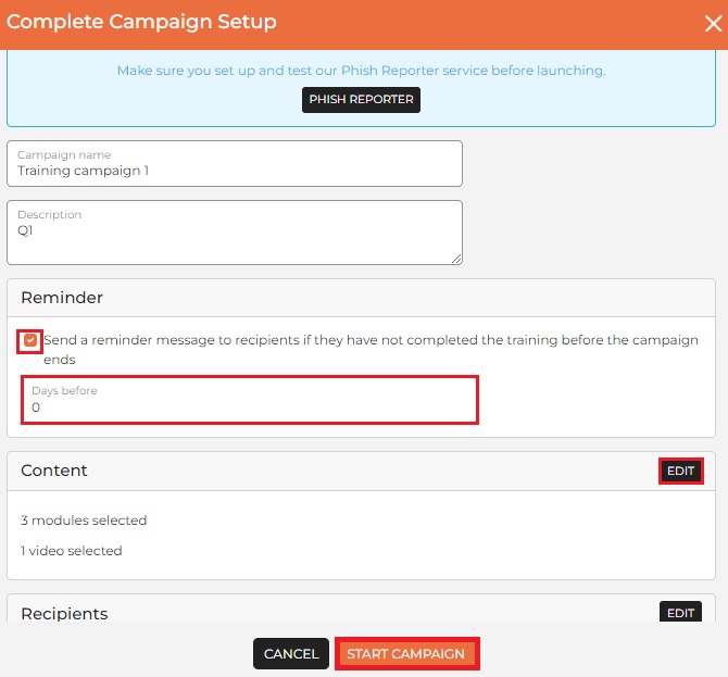 How to Create a Training Campaign - Support Centre