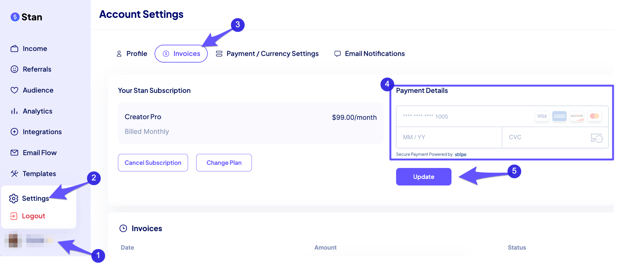 How to Update Your Payment Details - Stan Store Help Center