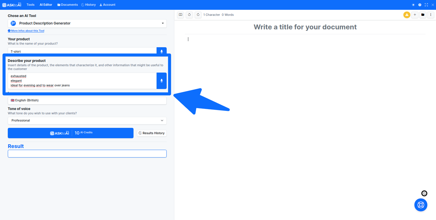Product Description Generator - ASKtoAI Knowledge Base
