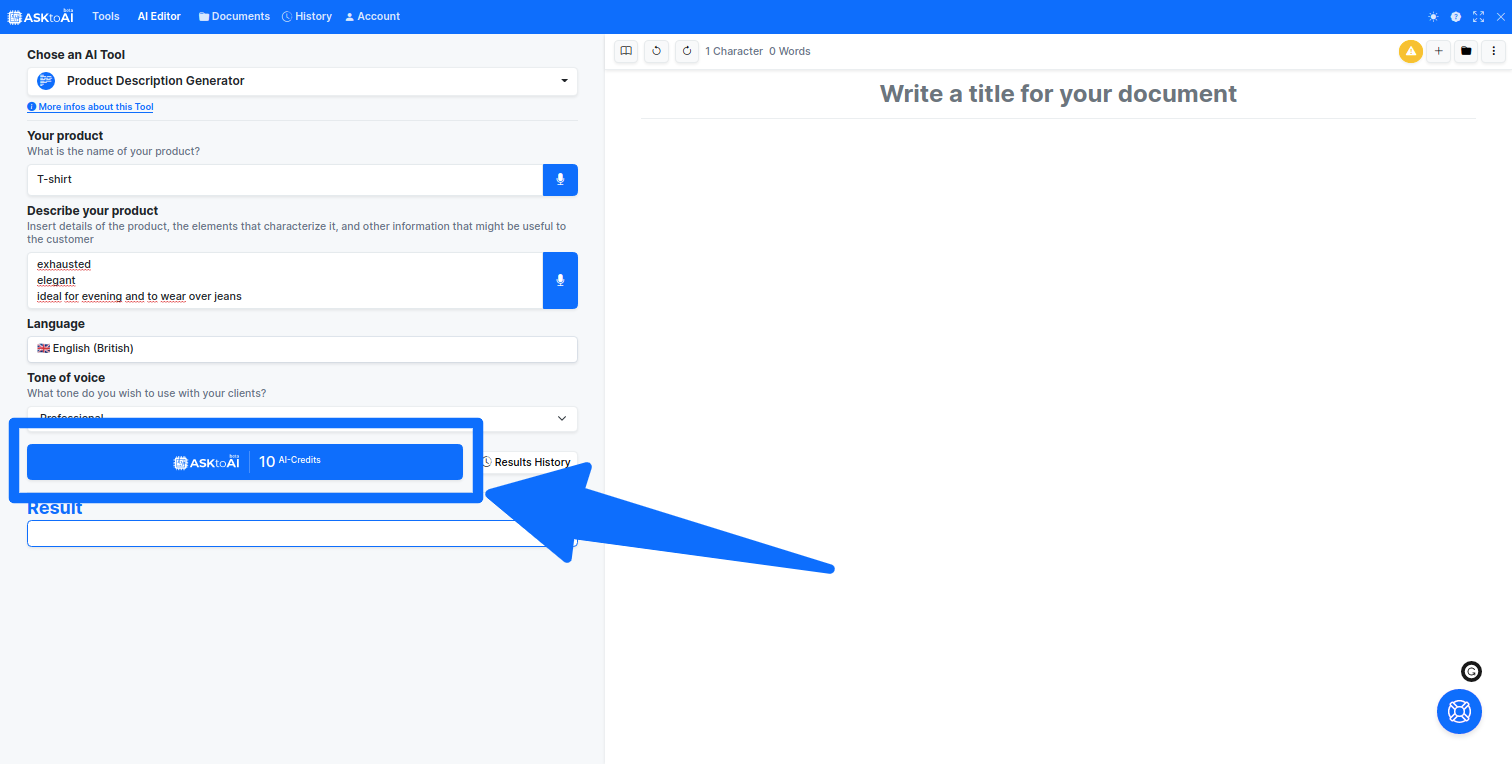 Product Description Generator - ASKtoAI Knowledge Base