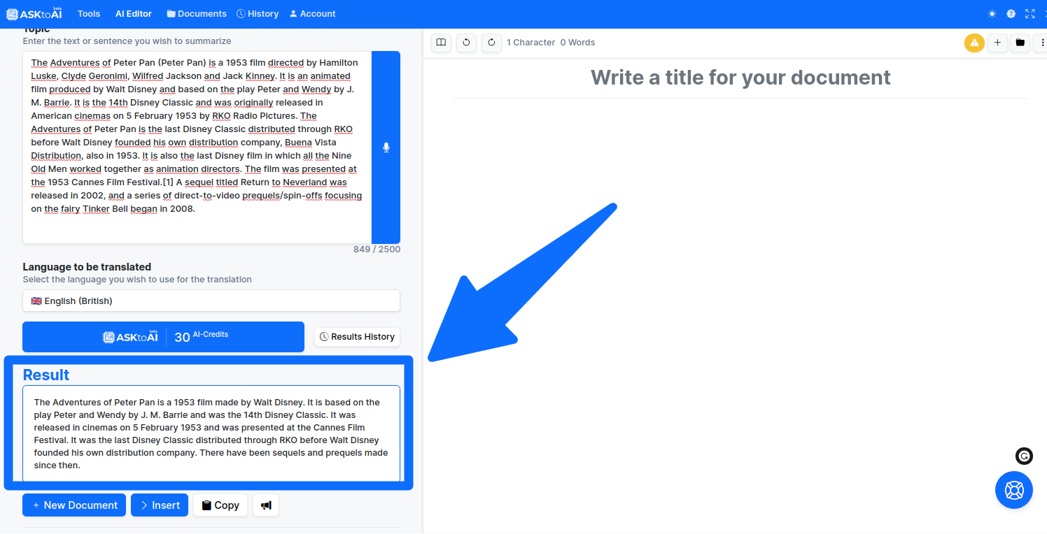 Summarize Text - ASKtoAI Knowledge Base