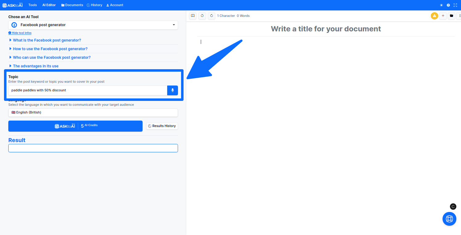 Facebook post generator - ASKtoAI Knowledge Base