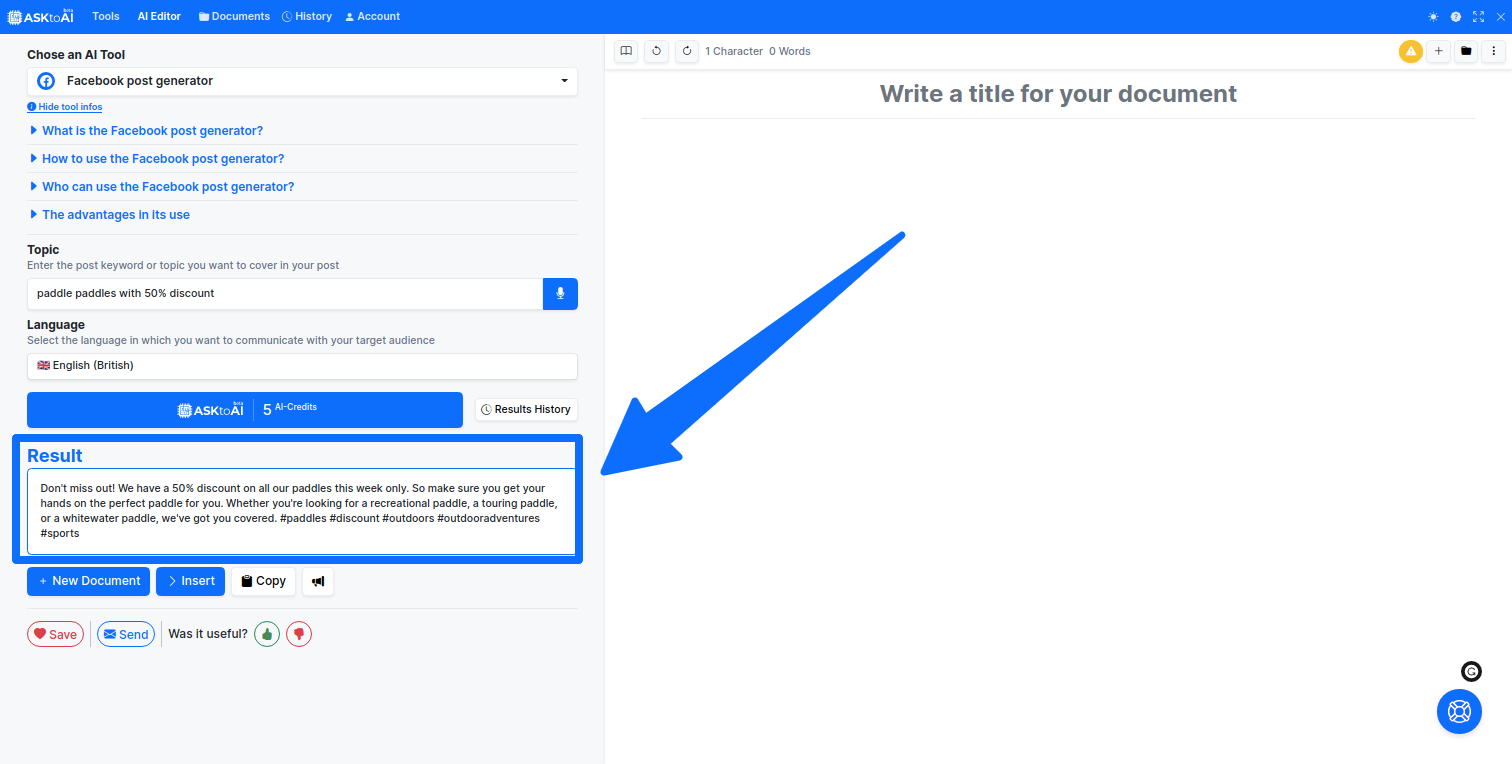 Facebook post generator - ASKtoAI Knowledge Base