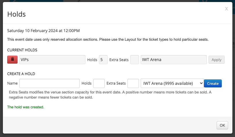 How to use general allocation holds - IWannaTicket Knowledge Base