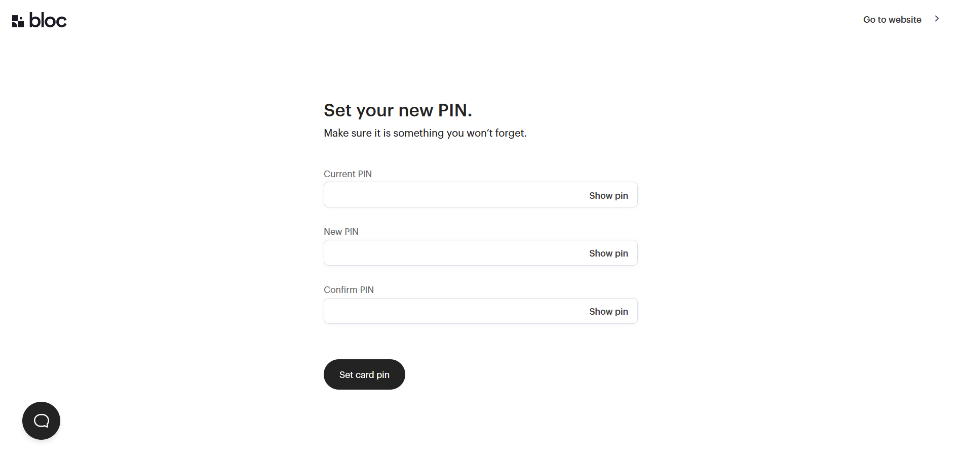 Reset your card PIN - Bloc HQ Knowledge Base