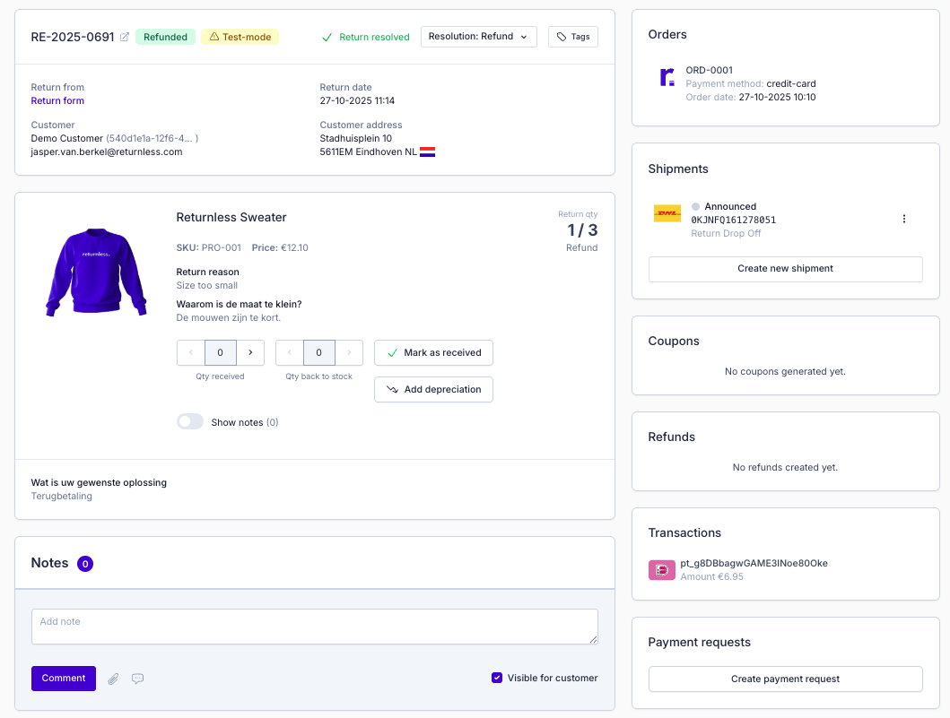 Processing a return order - Returnless | Product Guide