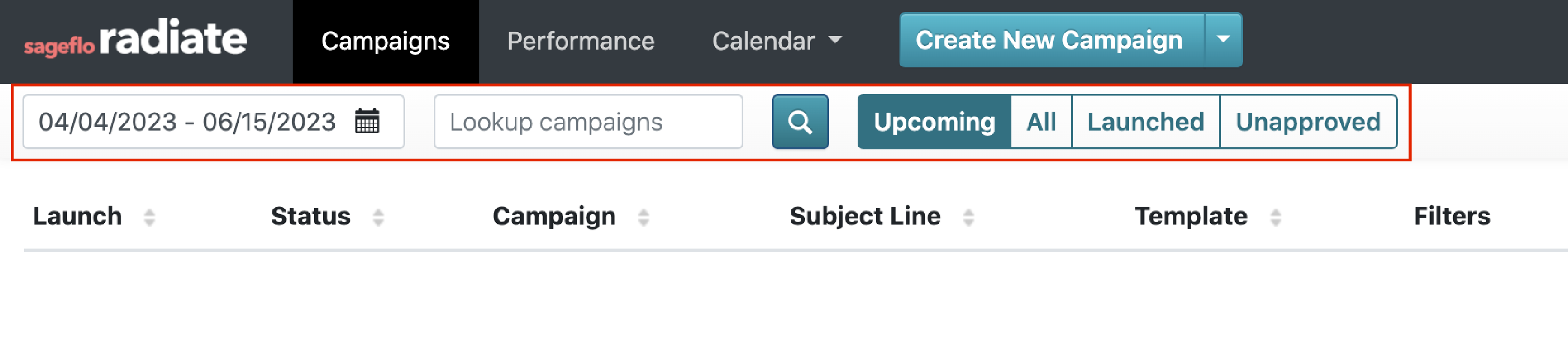 Filter Campaigns - Radiate Knowledge Base