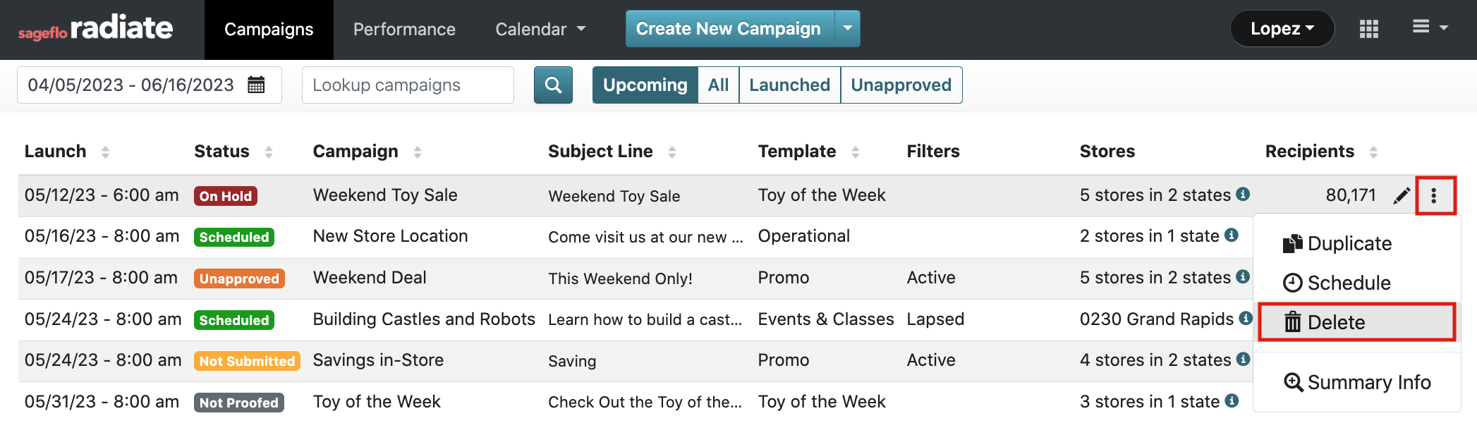 Deleting a Campaign - Radiate Knowledge Base