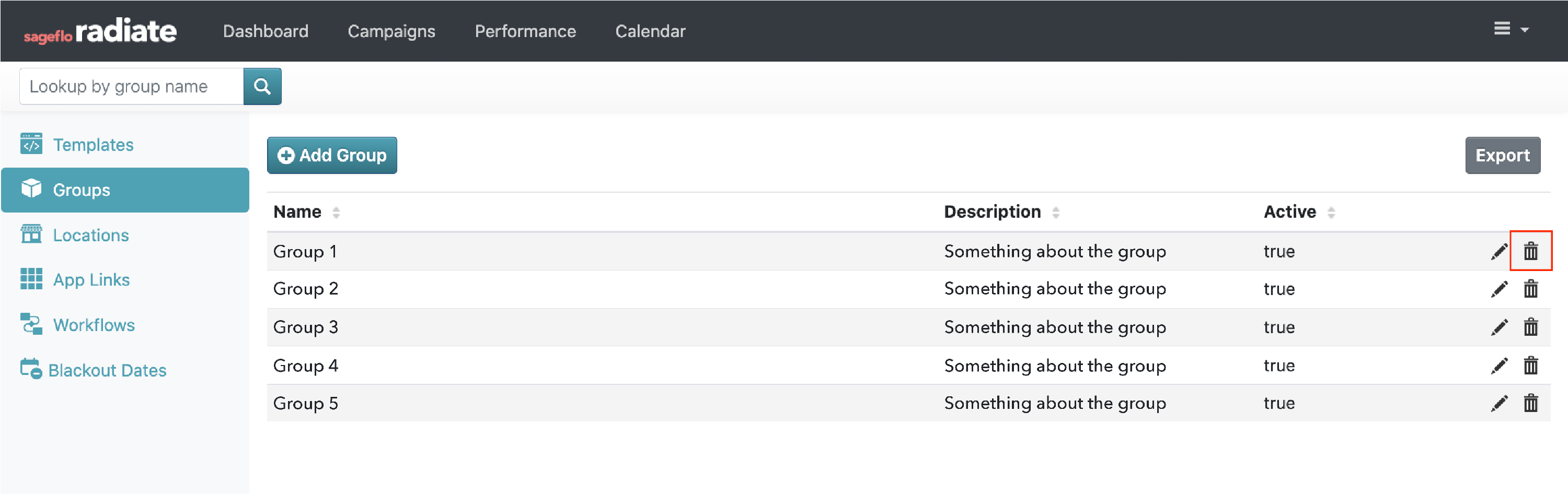 Delete a Group - Radiate Knowledge Base