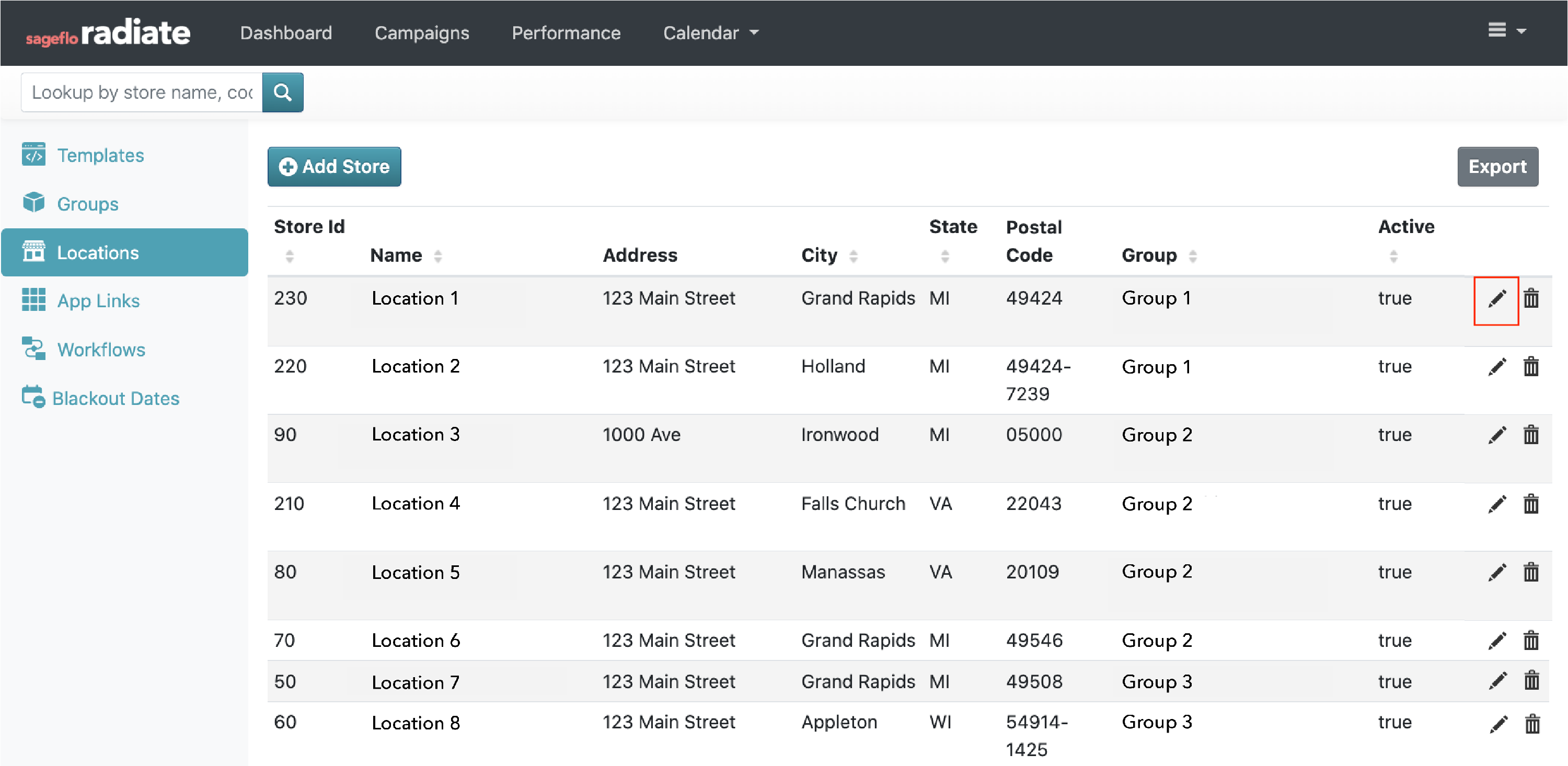 Modify a Location - Radiate Knowledge Base