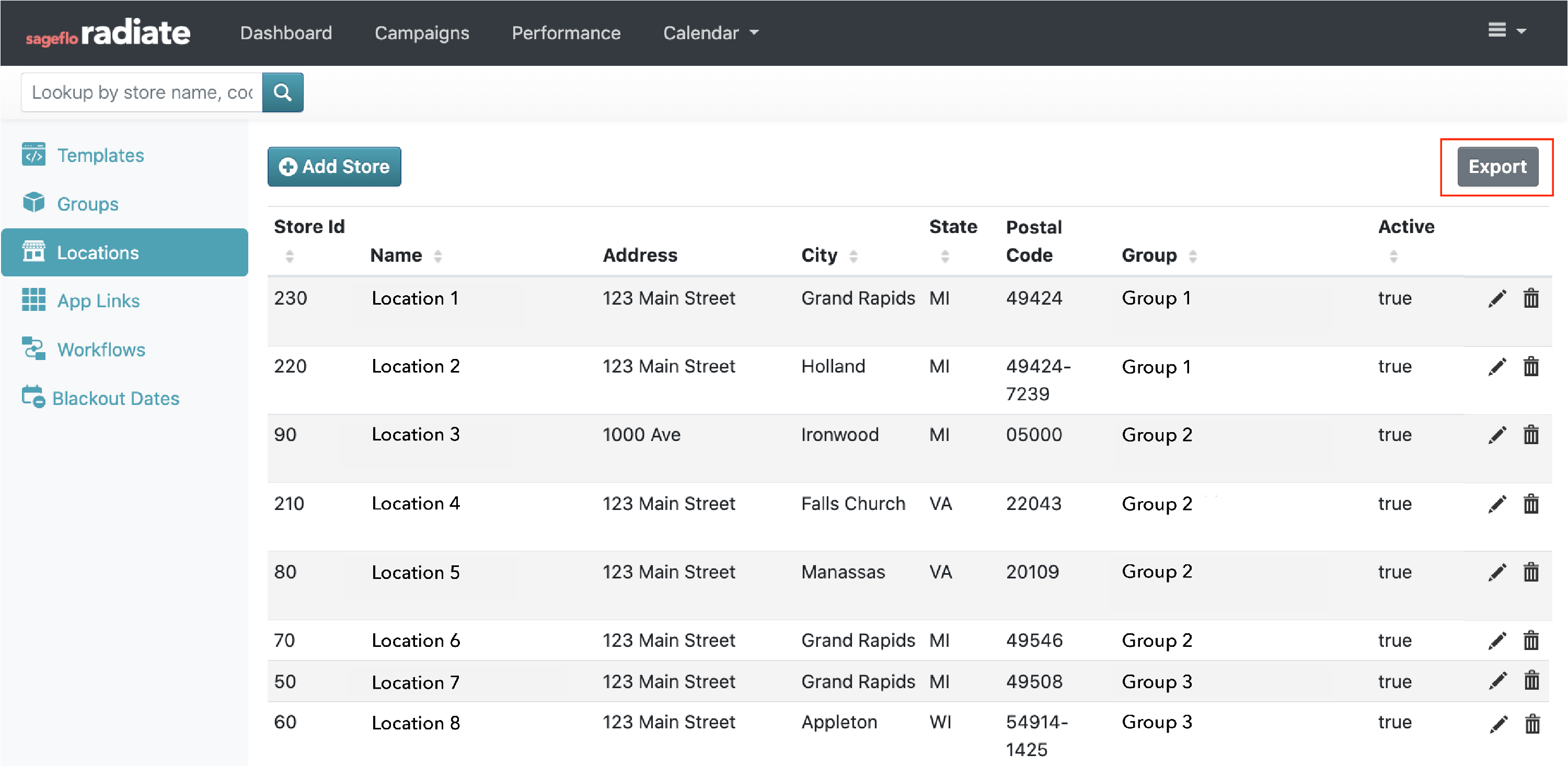 Export Locations List - Radiate Knowledge Base