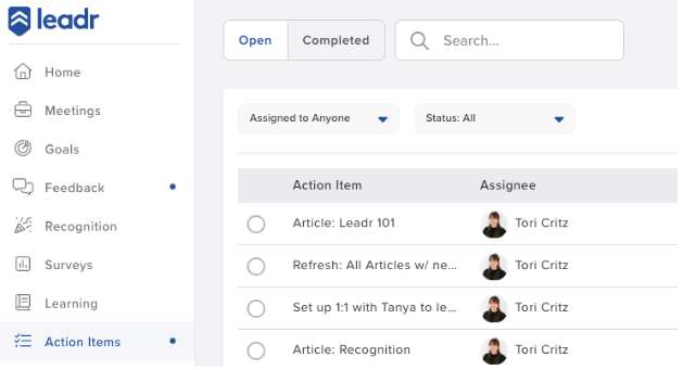 Create an Action Item - Leadr Knowledge Base