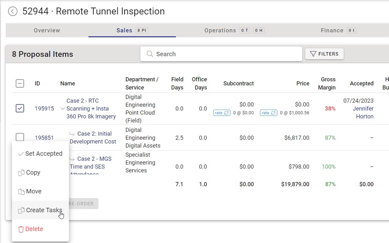 Various actions with proposal items - Kompass BMS Knowledge Base