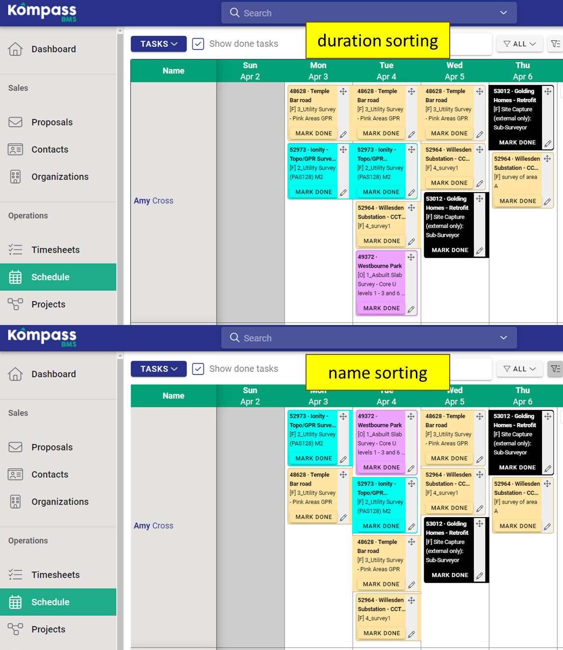 Filter the schedule view - Kompass BMS Knowledge Base