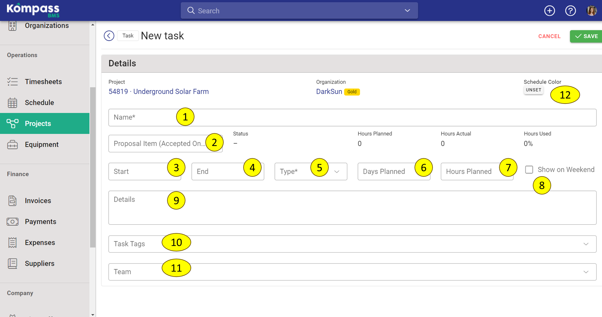 Create a new task - Kompass BMS Knowledge Base