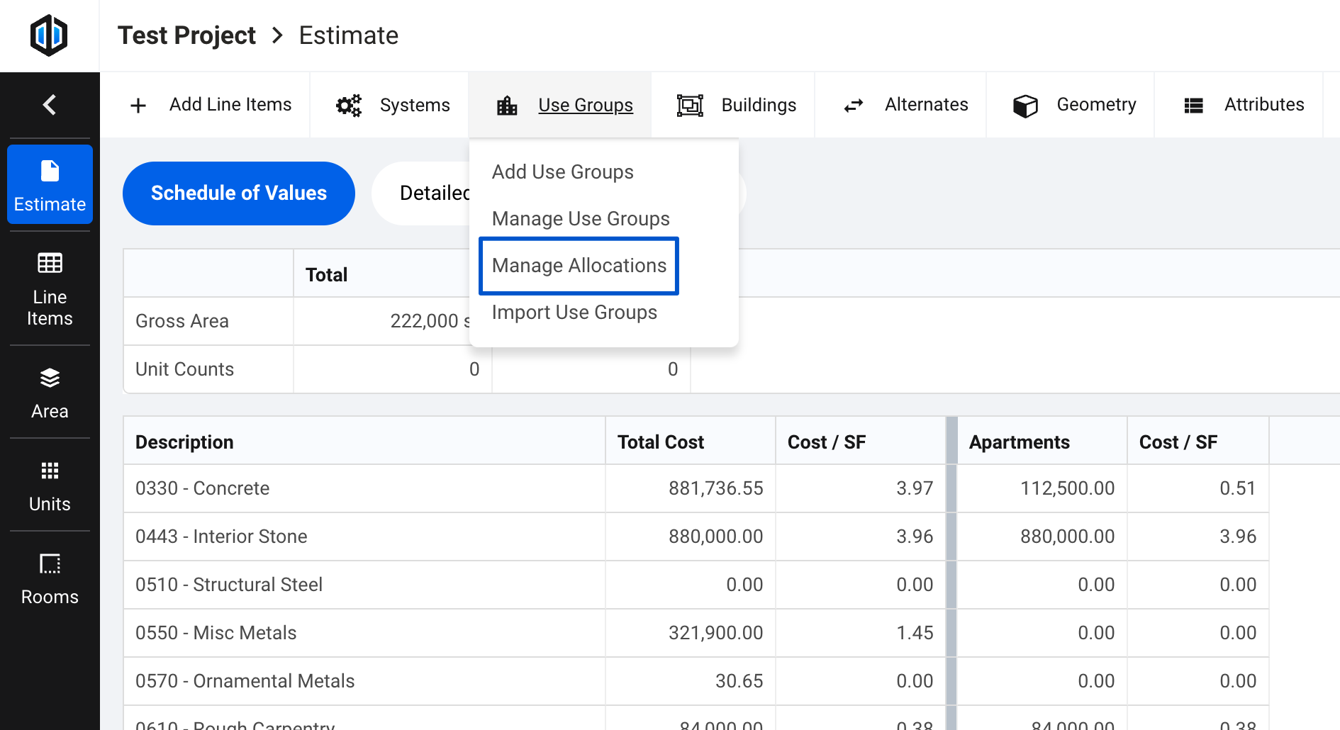 Managing Use Groups in an Estimate - Ediphi Help Center