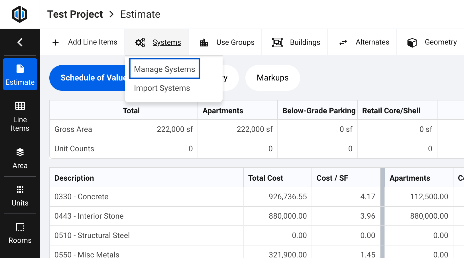 Managing Systems in an Estimate - Ediphi Help Center