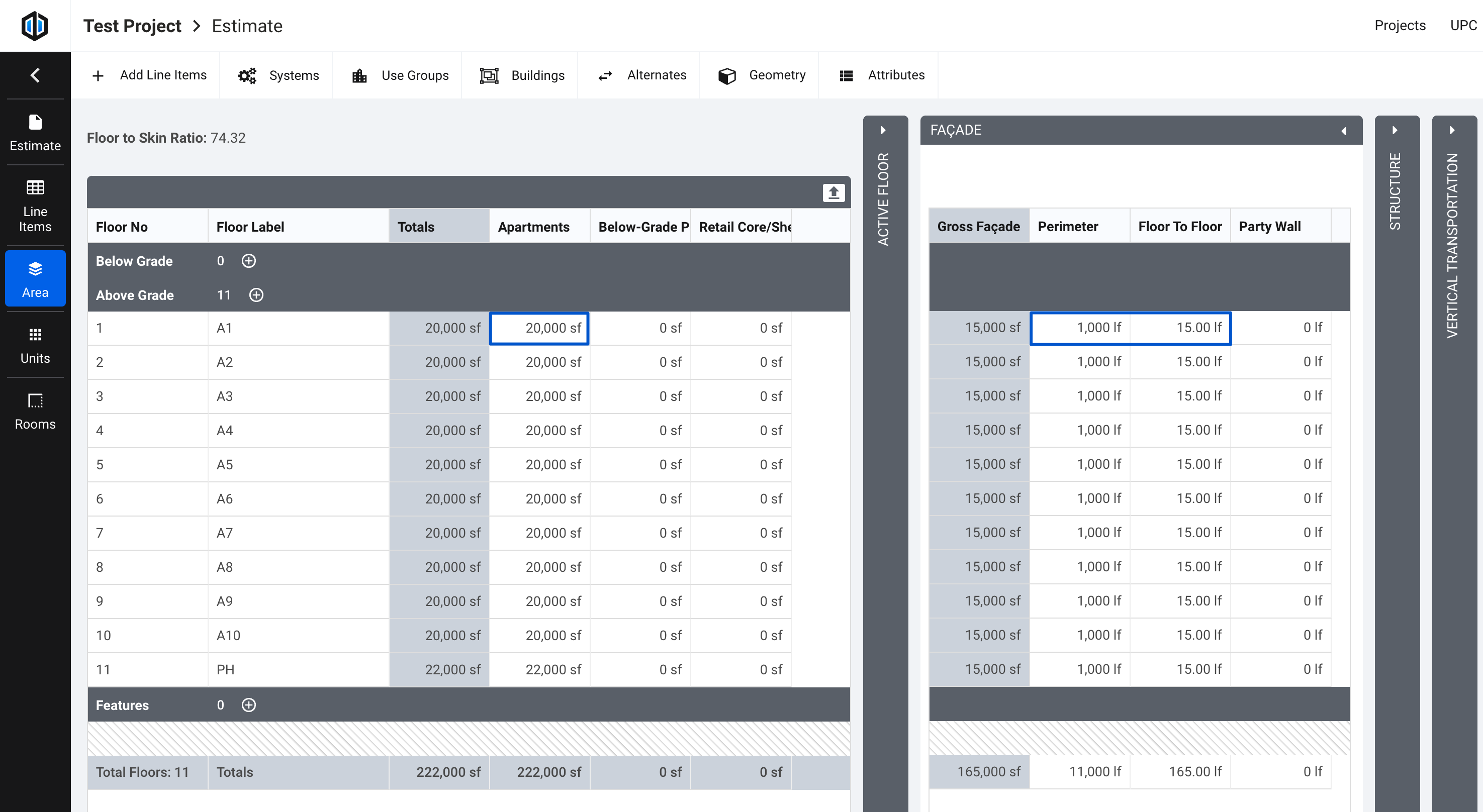 Using the Area tab in an Estimate - Ediphi Help Center
