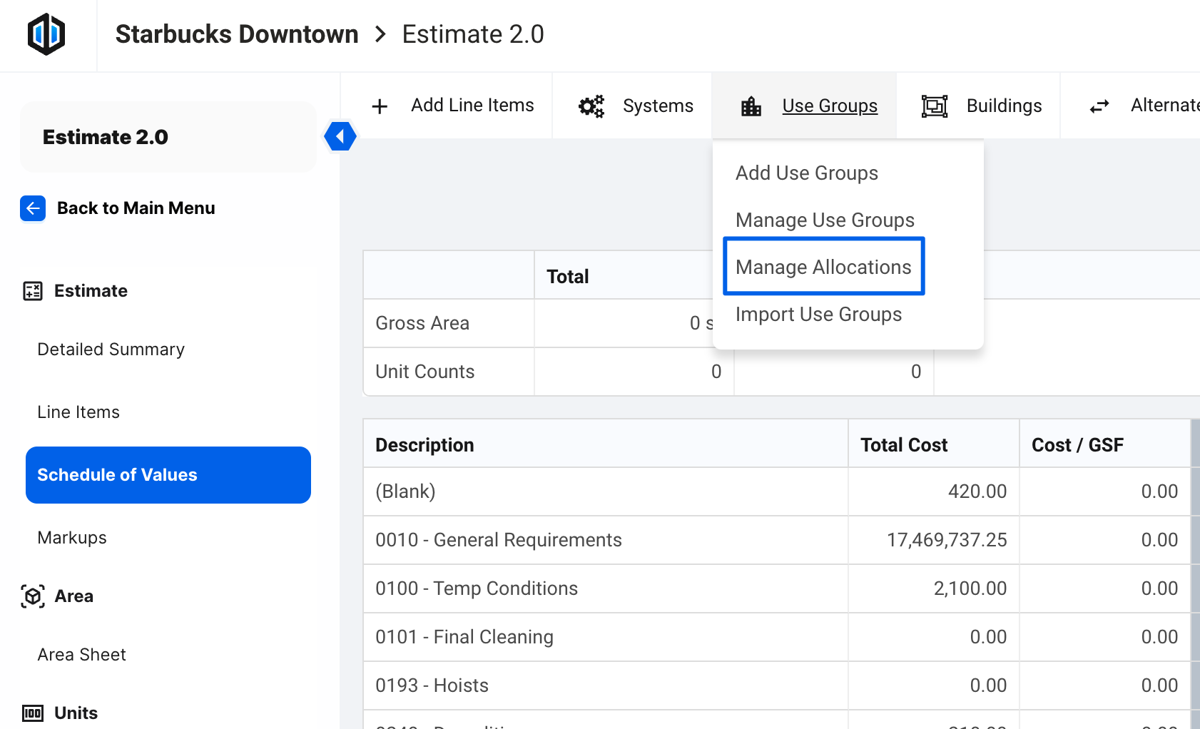 Managing Use Groups in an Estimate - Ediphi Help Center