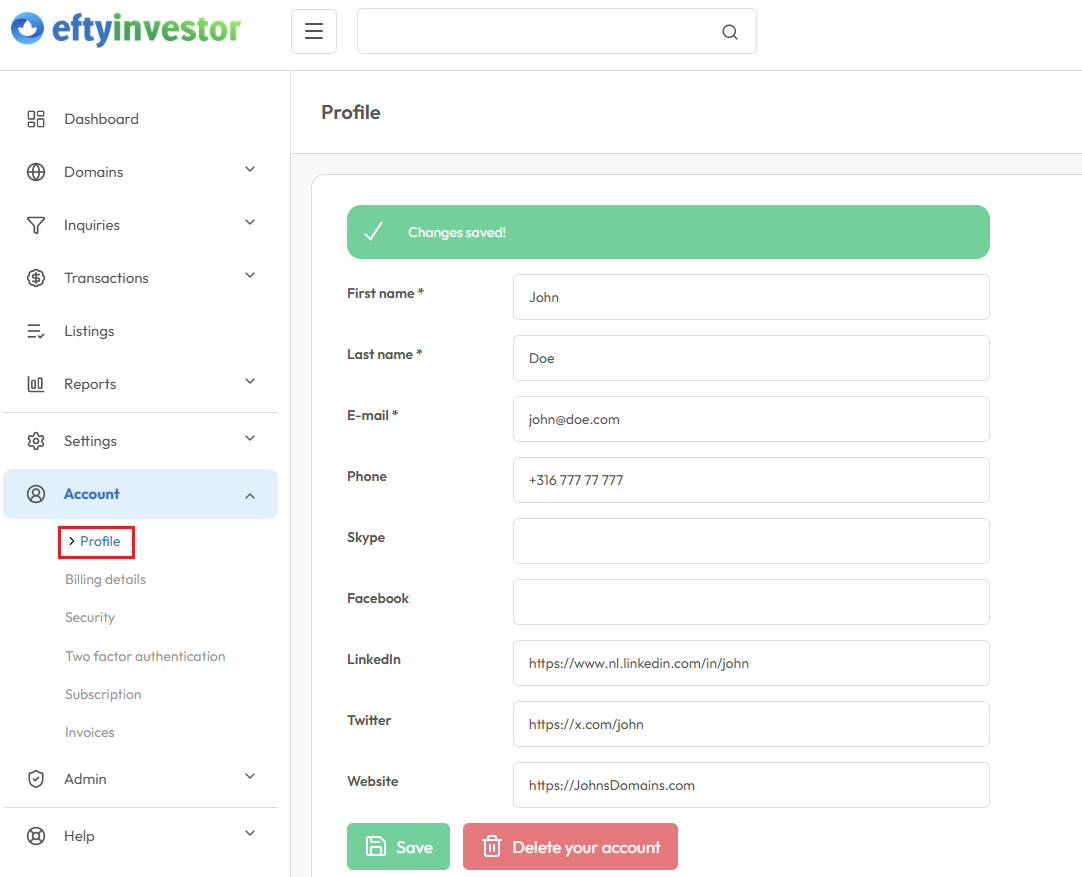 Creating your Profile - Efty - Knowledge Base