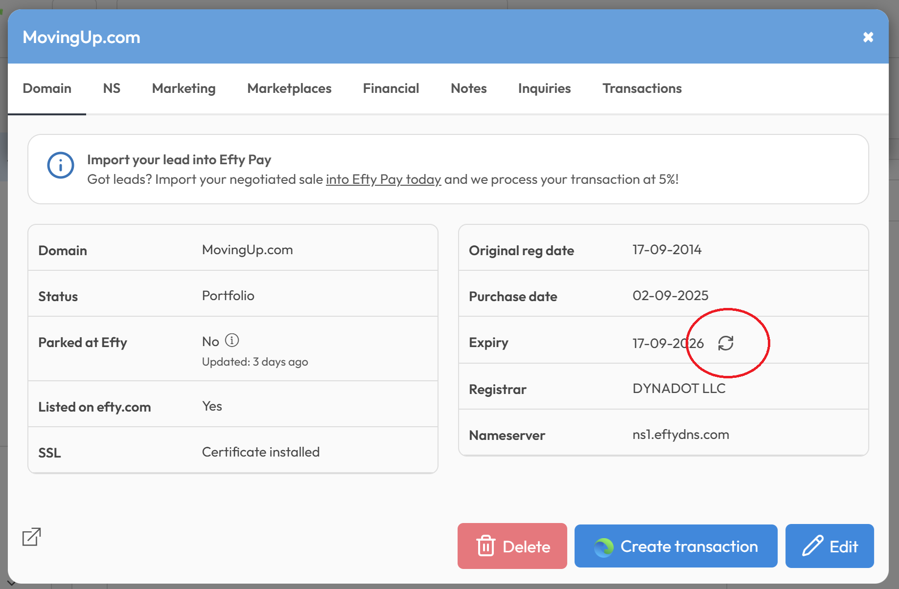 Update the Whois data for one or multiple domain names. - Efty - Knowledge Base