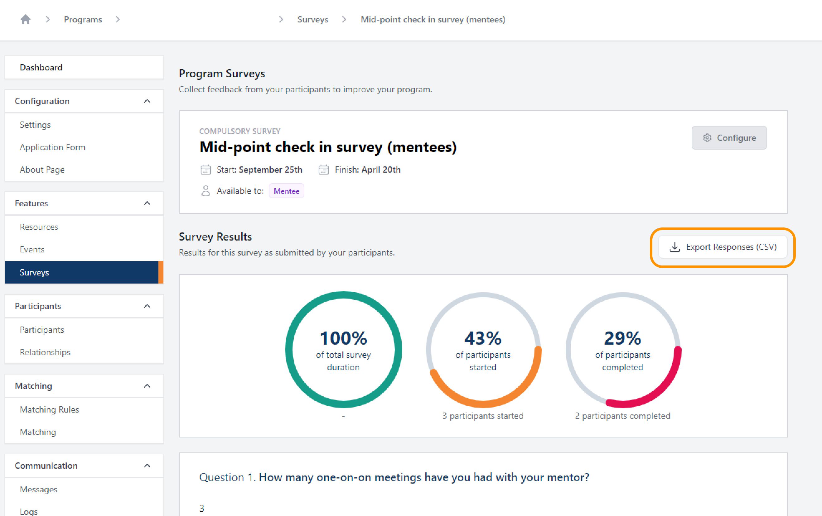 Surveys - Launching, closing, viewing responses - MentorKey Admin