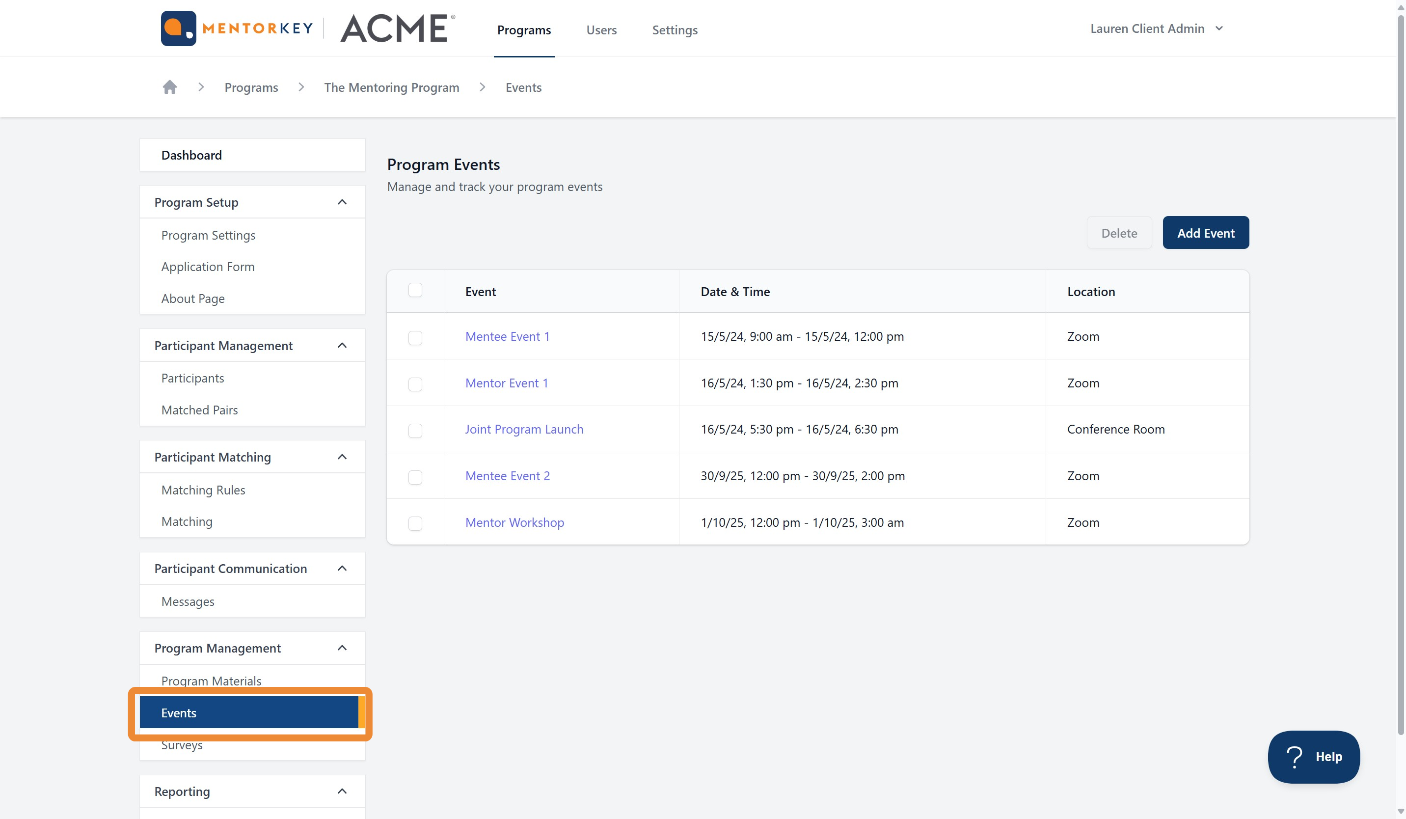 Events - Creating, editing, guest lists - MentorKey Admin