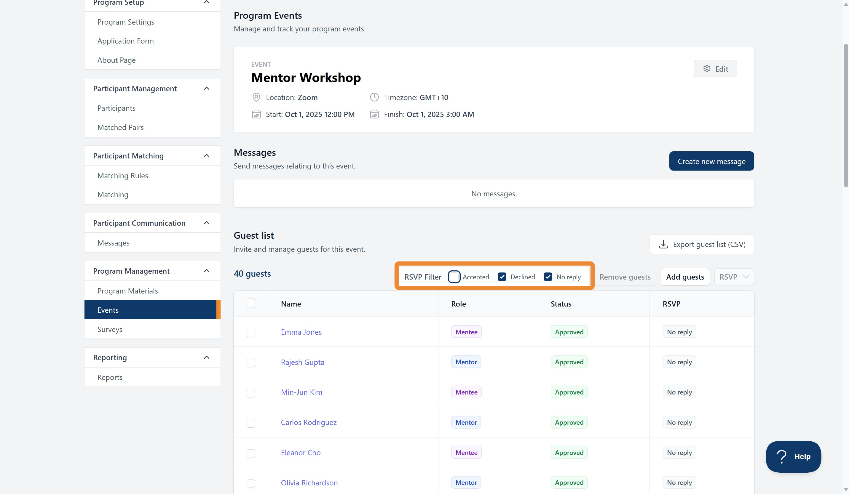 Events - Creating, editing, guest lists - MentorKey Admin